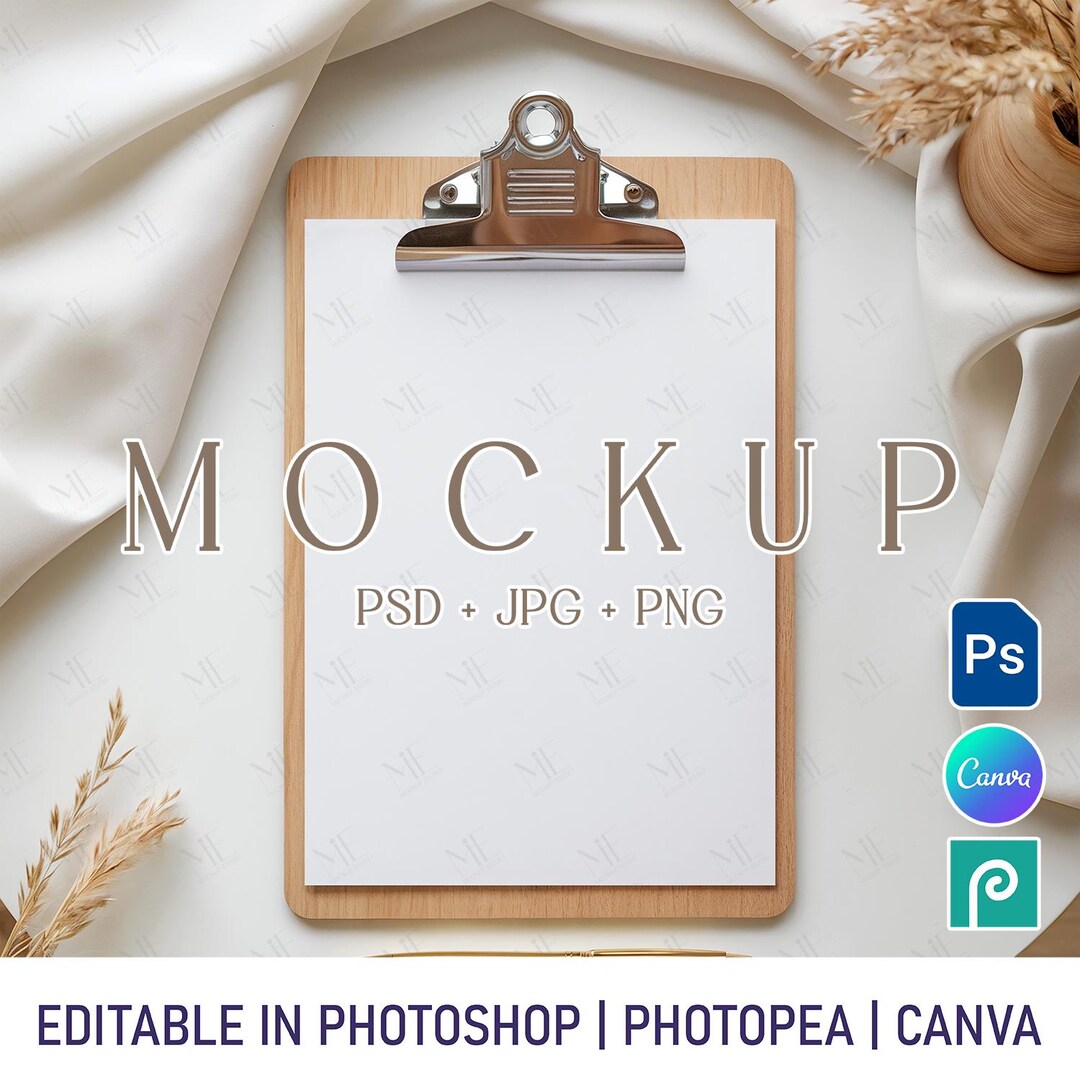 Clipboard Mockup PSD and Canva Template, A4 Notepad Planner Mockup ...