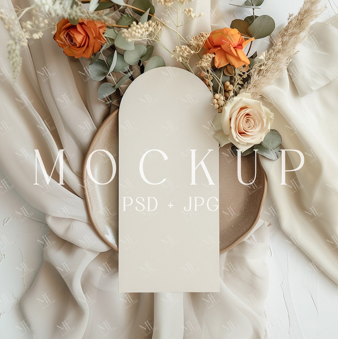 Bobo Arch Menu Card Mockup, 4x9 Table Card Mockup, Wedding Menus Boho ...