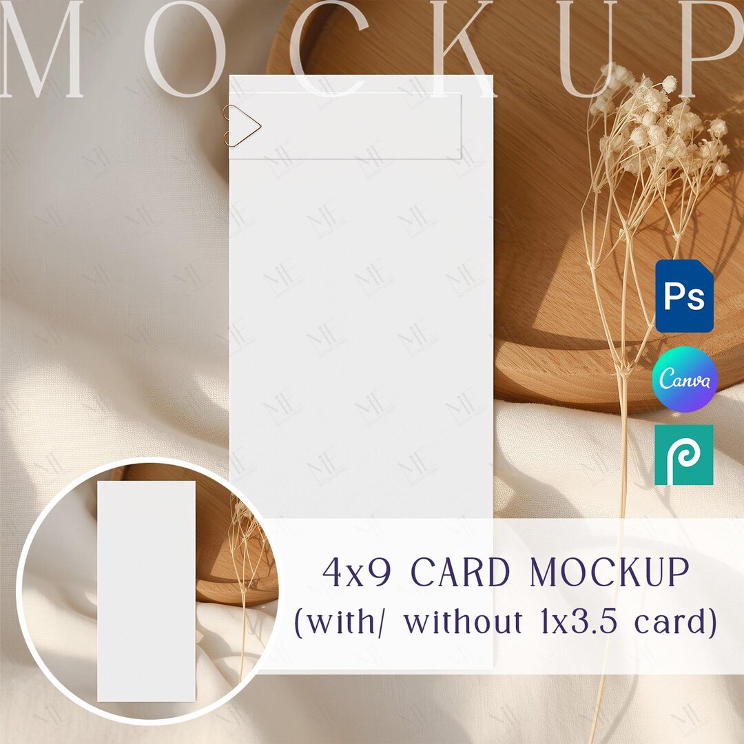 4x9 Menu Mockup With Place Card, Wedding Dinner Program PSD Canva ...