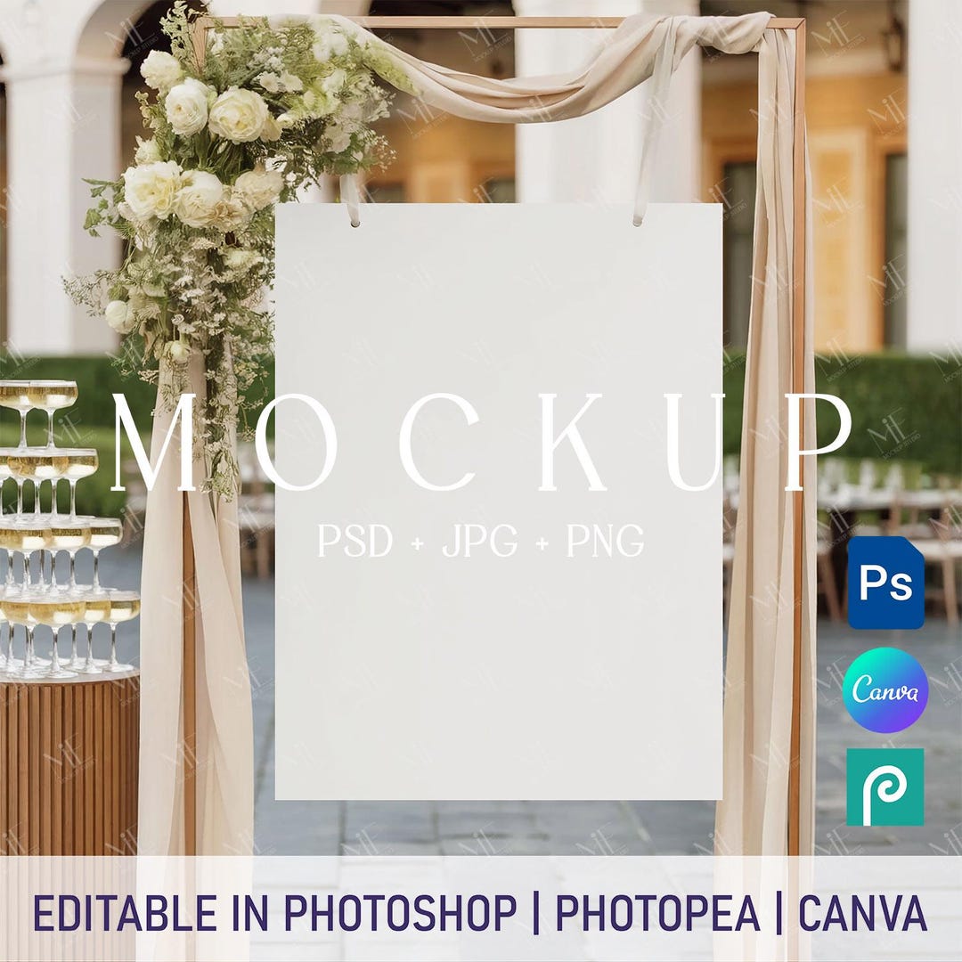 Wedding Welcome Sign Mockup, Hanging Poster PSD Mock Up, Canva Event ...