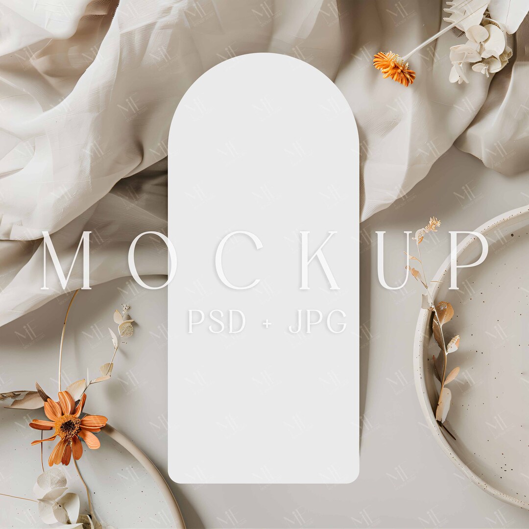 Boho Arch Card Mockup, 4x9 Autumn Mockup, Wedding Program Mockup ...