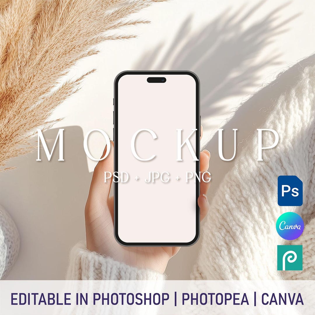 Boho Phone Screen Mockup, iPhone Smartphone Evite Mockup, Digital ...