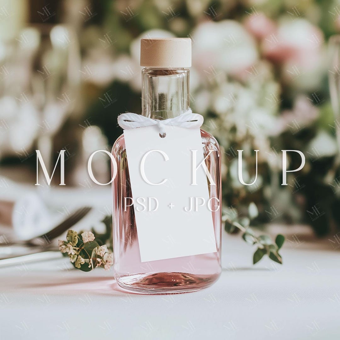 Mini Bottle Label Mockup, Bottle Gift Tags Mockup PSD, Whiskey Rum Mini ...