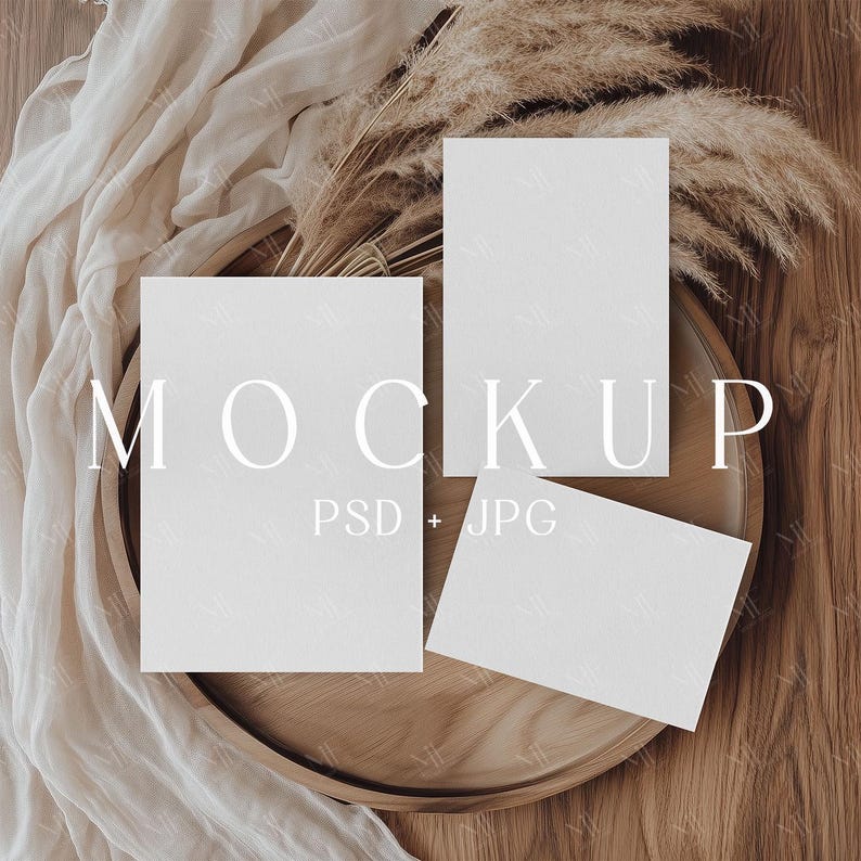 Invitation Suite Mockup, Card Set Mockup, Boho Wedding Cards Bundle PSD ...