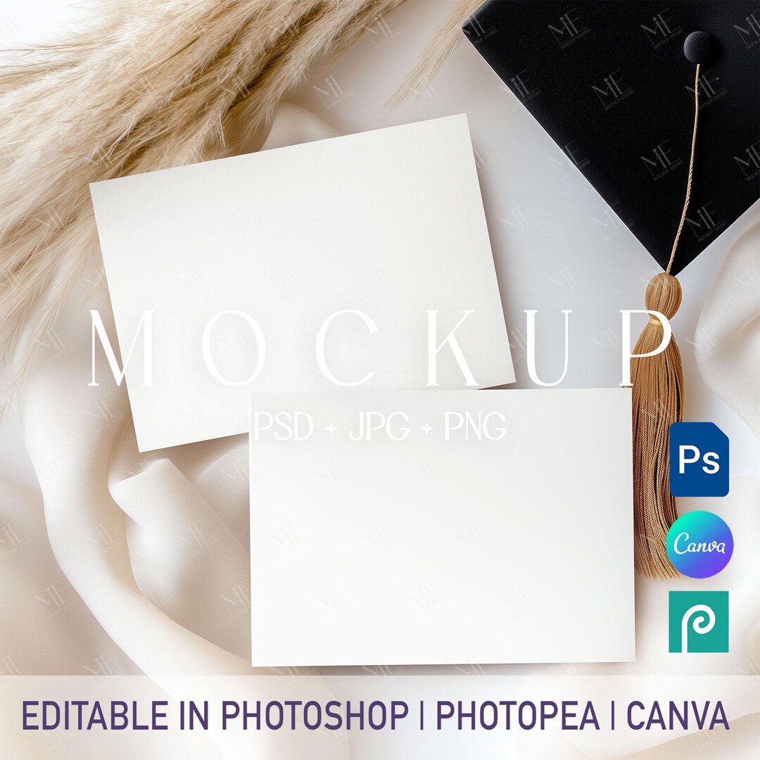 Graduation Invitation Mockup, Grad Party Card PSD PNG, Horizontal 5x7 ...