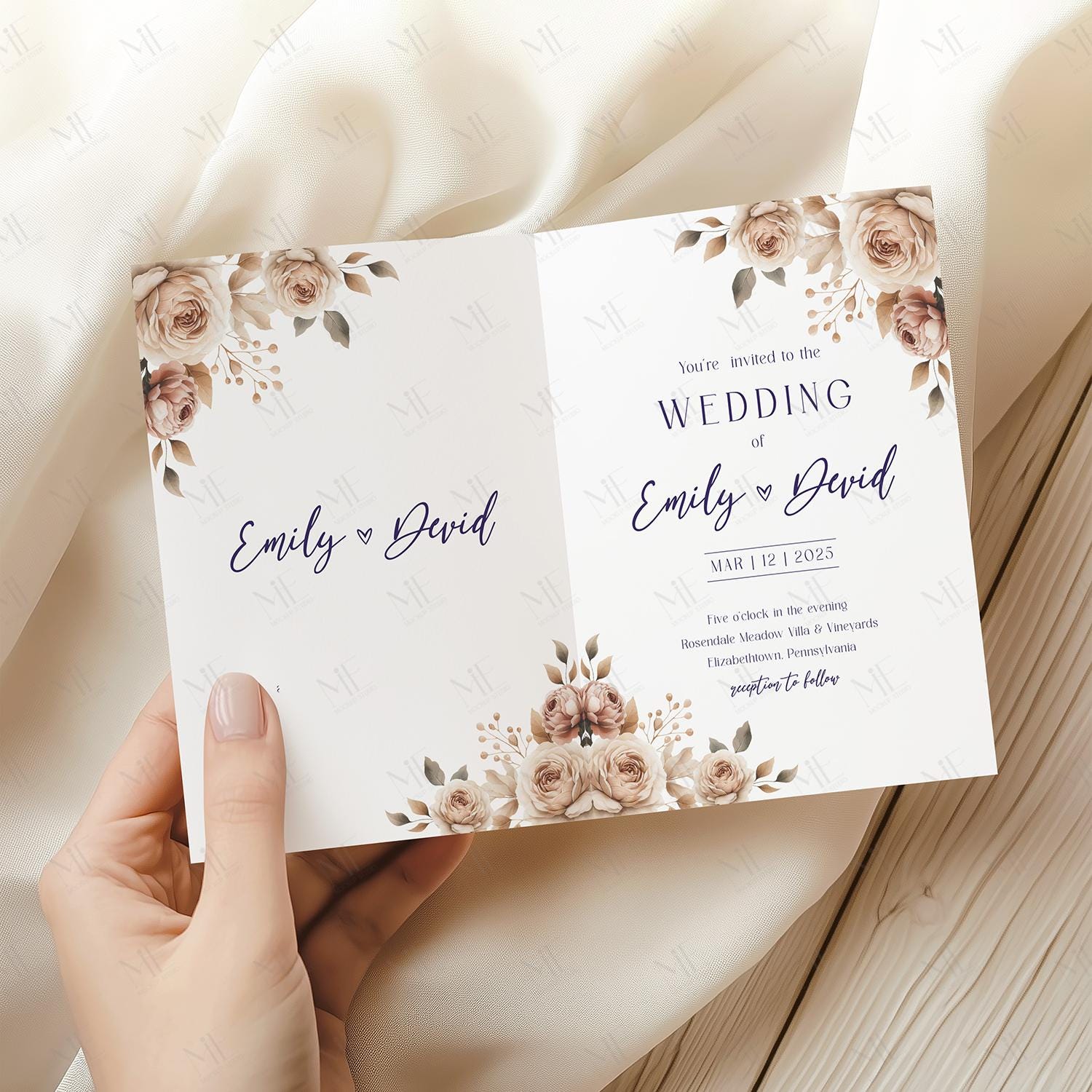 Folded Card Mockup PSD, Greeting Wedding Invitation Template, Bifold ...