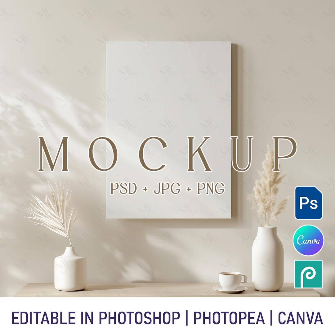 Vertical Canvas Mockup PSD & PNG for Canva, Floating Frame Wall Art ...