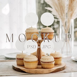 Cupcake Topper Mockup Set, Circle Topper Blank Cupcake Bundle Mockup ...