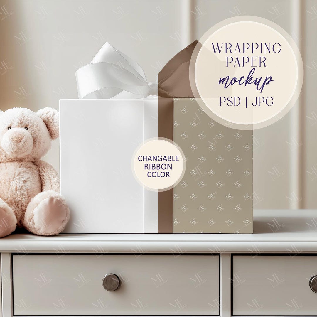 Wrapping Paper Mockup PSD, Birthday or Wedding Gift Wrap Display Mockup ...