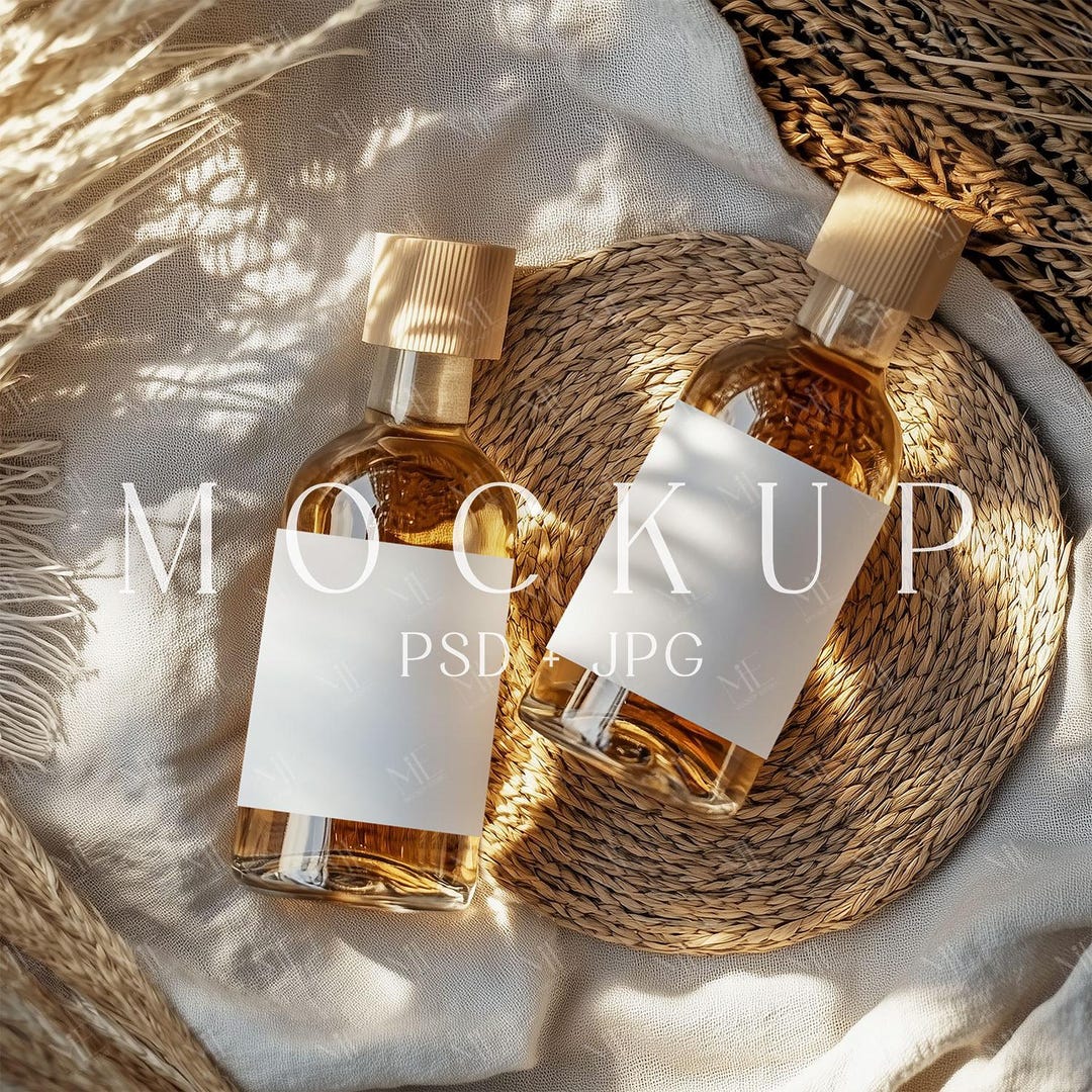 Mini Whiskey Bottle Label Mockup, Whisky Favor Sticker PSD Template ...