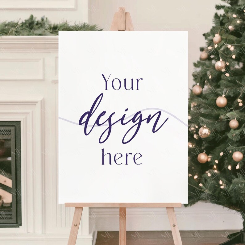 Christmas Wedding Welcome Sign Mockup, Holiday 18x24 Easel Poster PSD ...