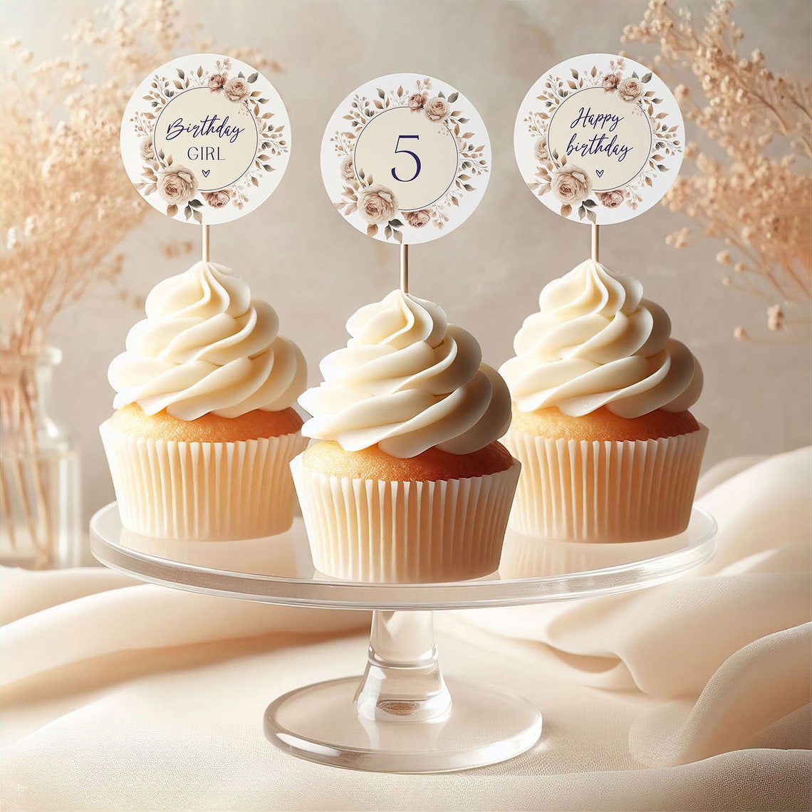 Boho Cupcake Topper Mockup PSD, Baby Shower or Birthday Cake Topper ...