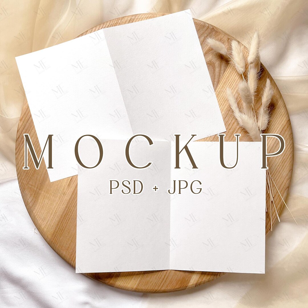 Folded Invitation Mockup PSD, Bifold Wedding Card Mockup, Two-sided ...