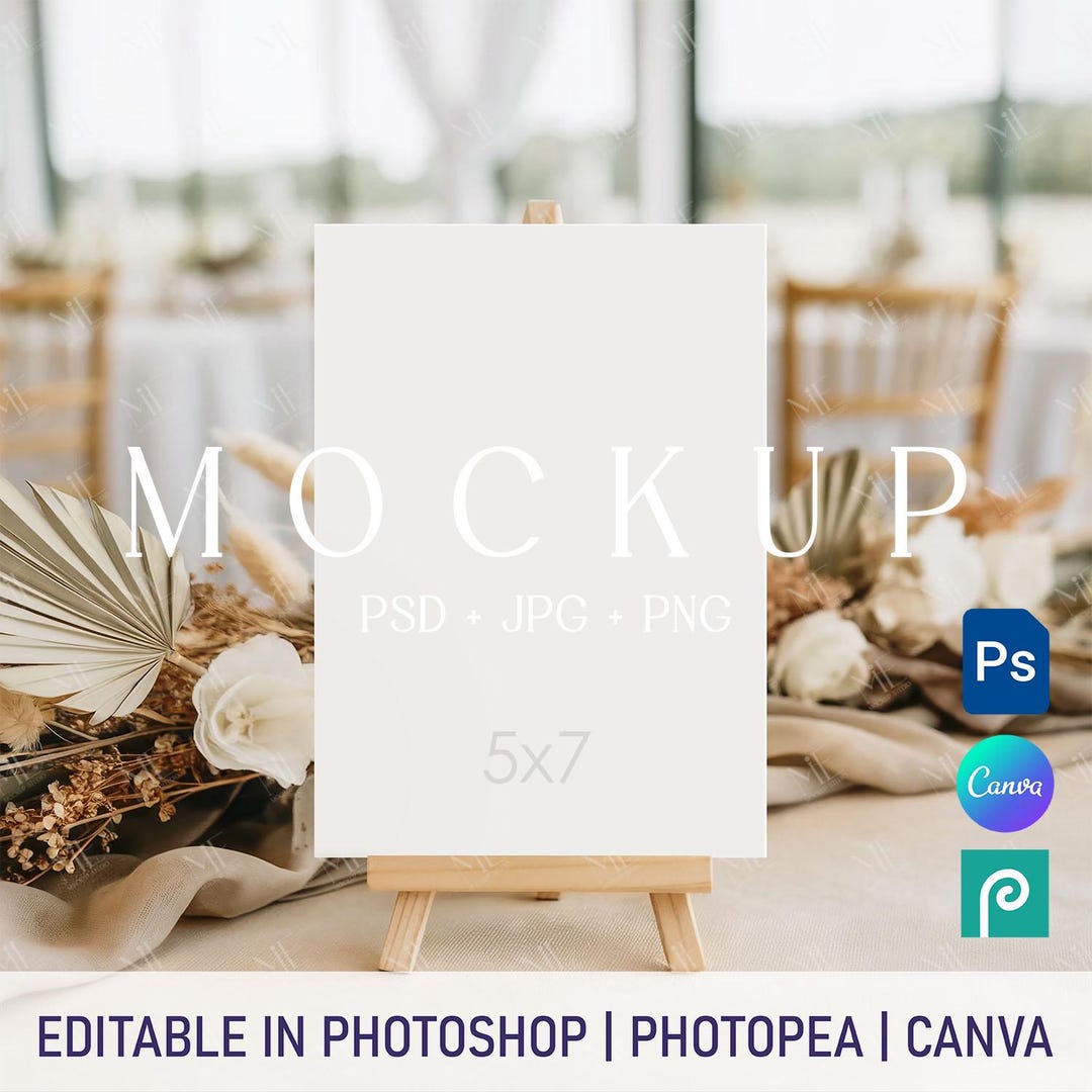 Boho Table Sign Mockup, Wedding Table Number Card Bar Menu 5x7 PSD PNG ...