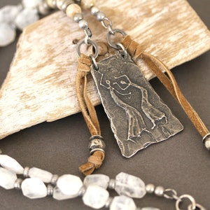 Primitive Tribal Pendant and Moonstone Nugget Necklace, Oxidized ...