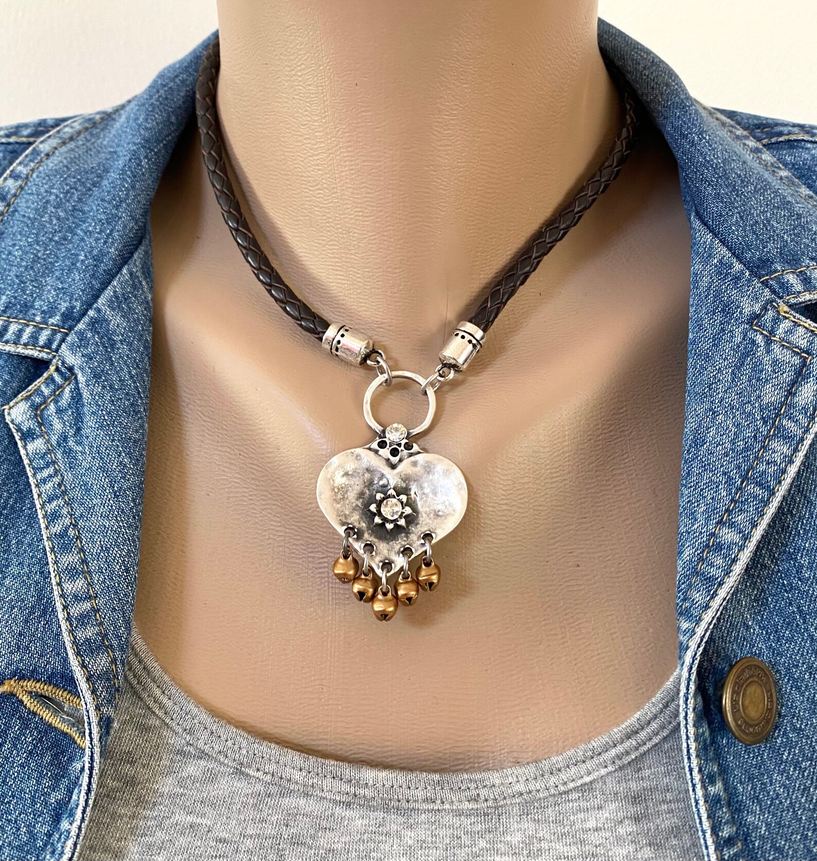 Braided Leather Cord Pendant Necklace Four Choices Choker - Etsy