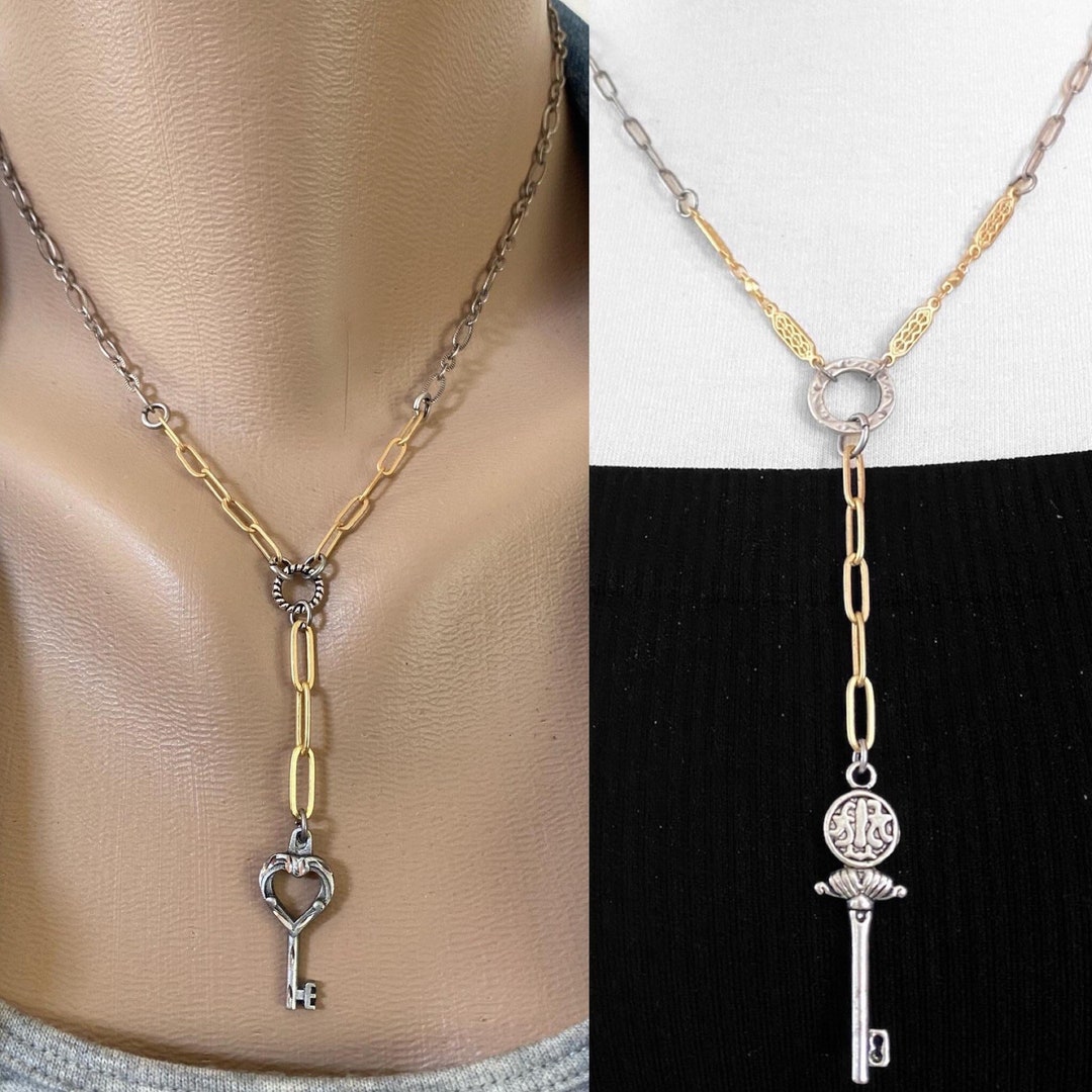 Minimalist Mixed Metal Gold and Silver Dangling Key Rosary - Etsy