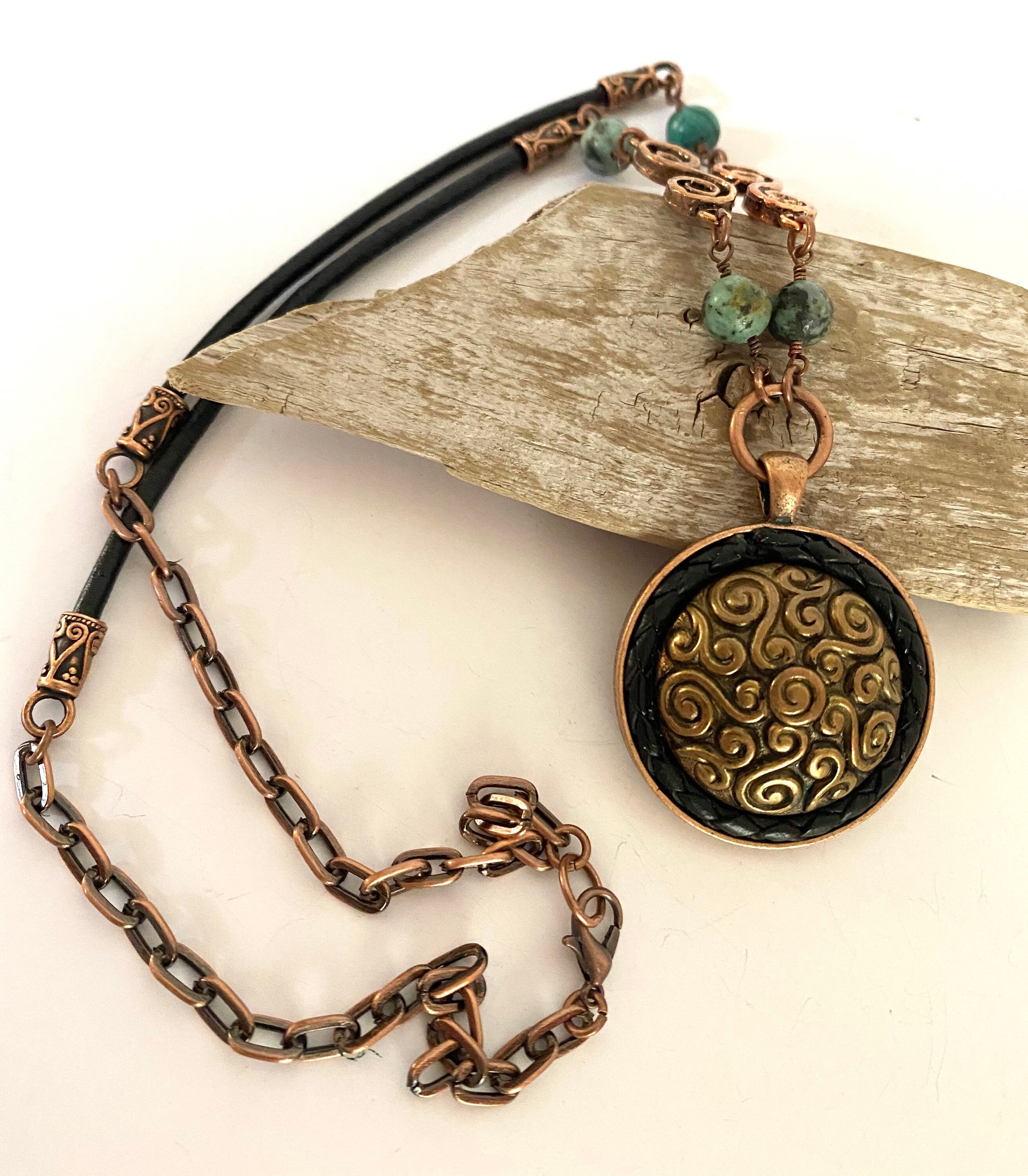 Vintage Inspired Combination Leather Cord and Chain Boho Style Pendant ...