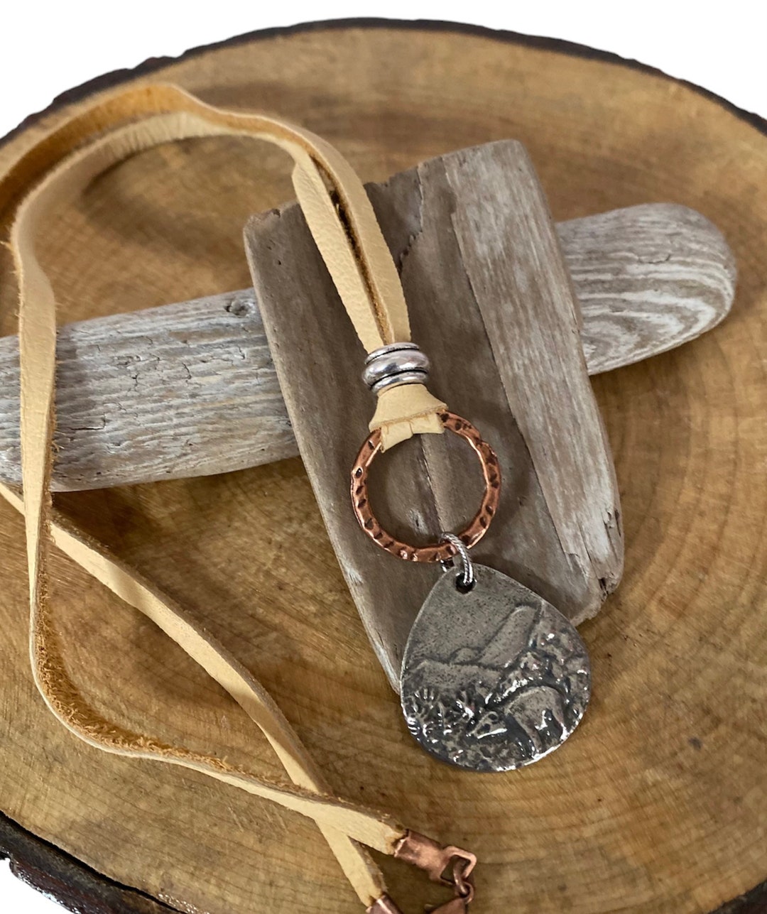 Mixed Metal Antiqued Silver and Copper Appalachian Bear Pendant Leather ...