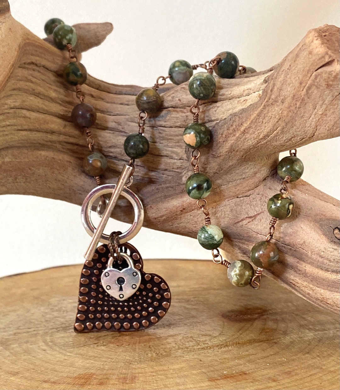 Rustic Earth Toned Rainforest Jasper Front Closure Mixed Metal Key to ...