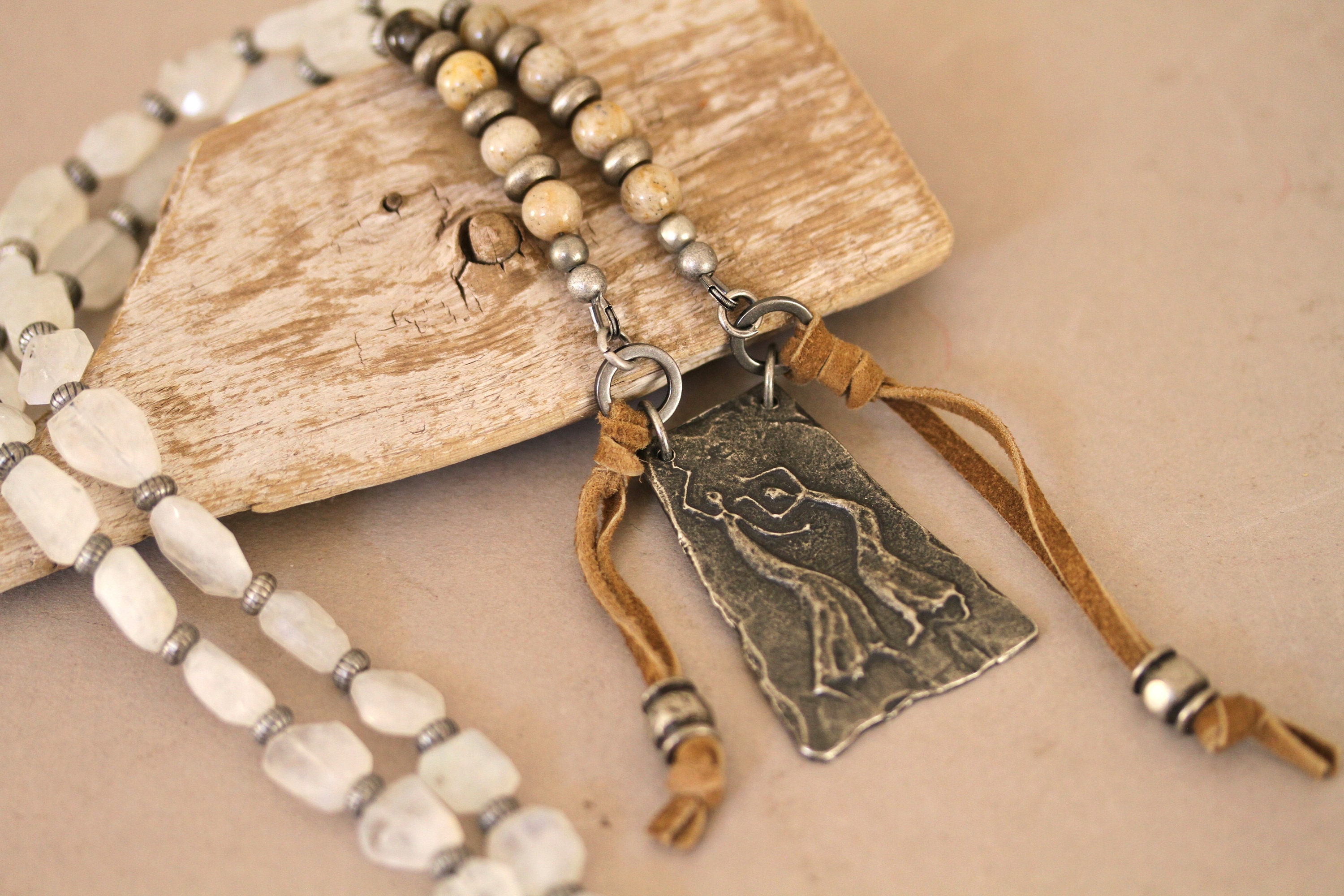 Primitive Tribal Pendant and Moonstone Nugget Necklace - Etsy