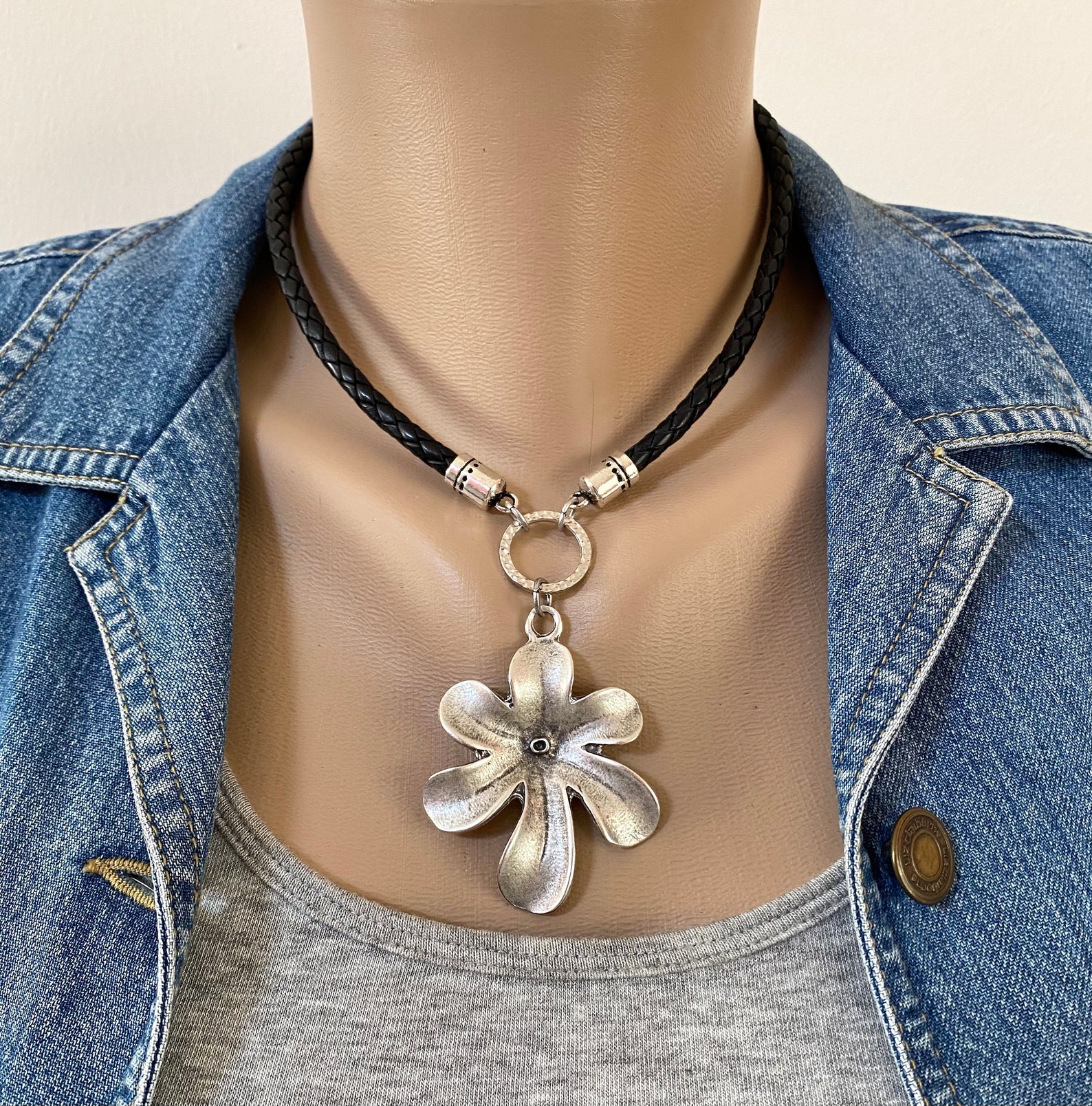 Braided Leather Cord Pendant Necklace Four Choices Choker - Etsy