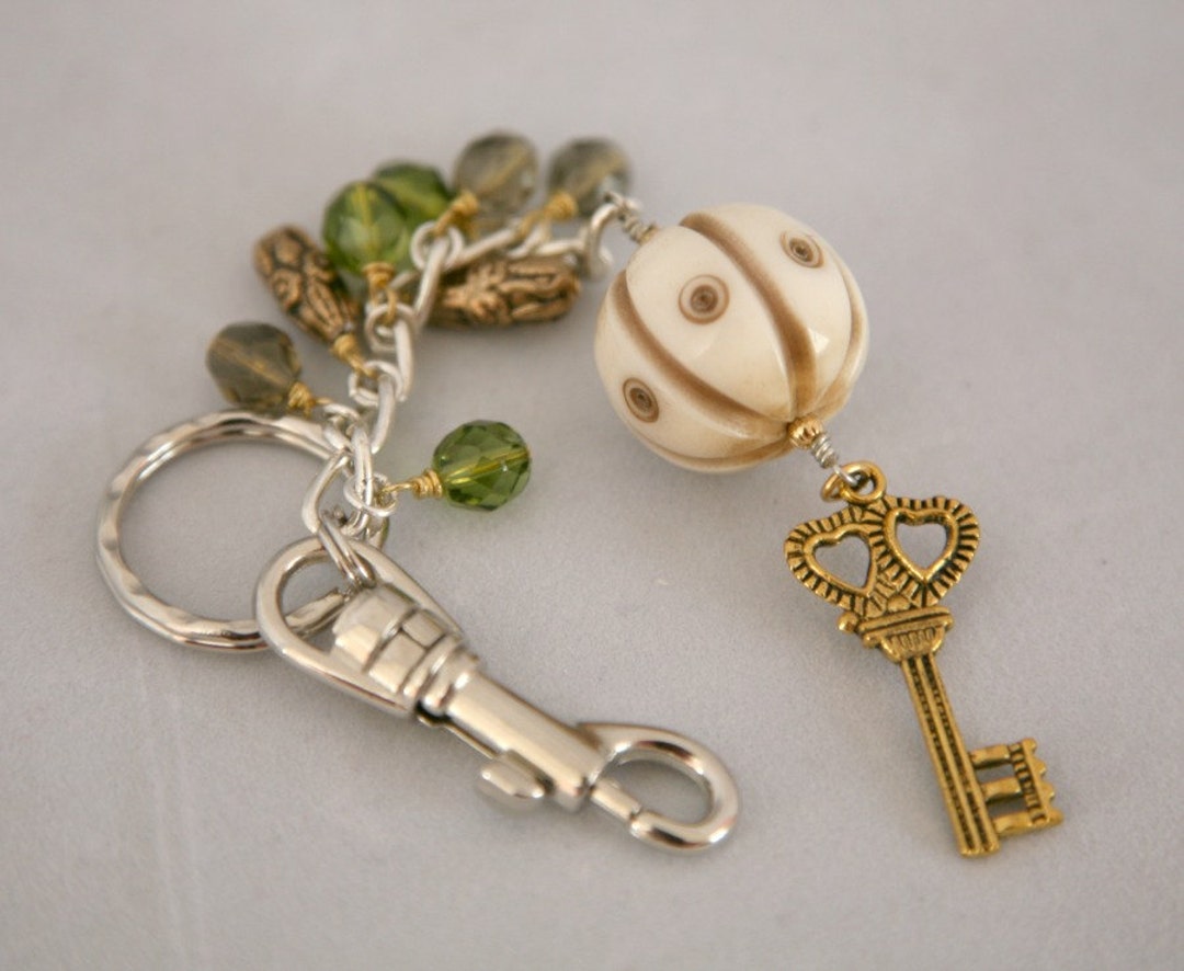 Vintage Acrylic Ball and Key Charm Fun and Funky Beaded Keychain, Charm ...