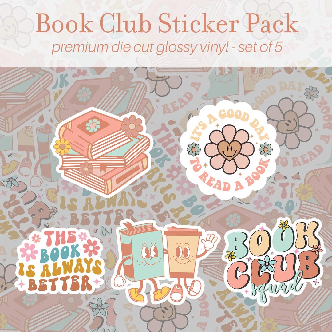 Book Club Sticker Pack of 5, Vinyl Stickers, Book Stickers, Reading ...