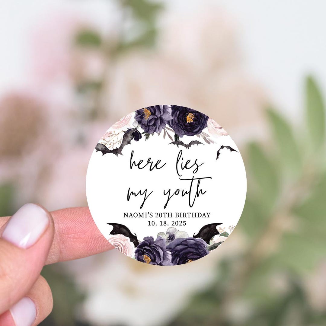 Funeral Birthday Party Favors Labels, Here Lies My Youth Stickers, RIP ...