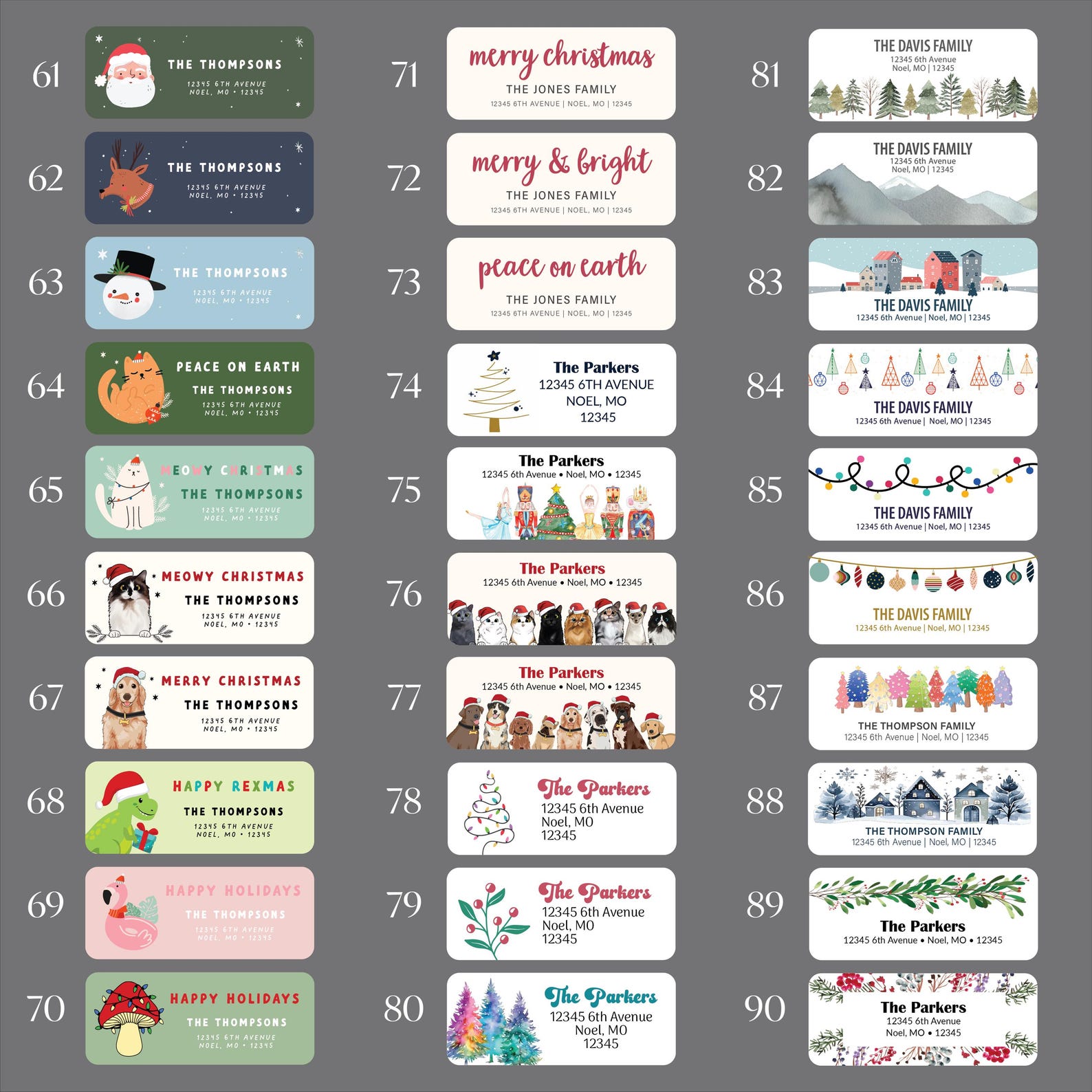 Personalized Christmas Address Labels, Bright Colorful Trees Holiday ...