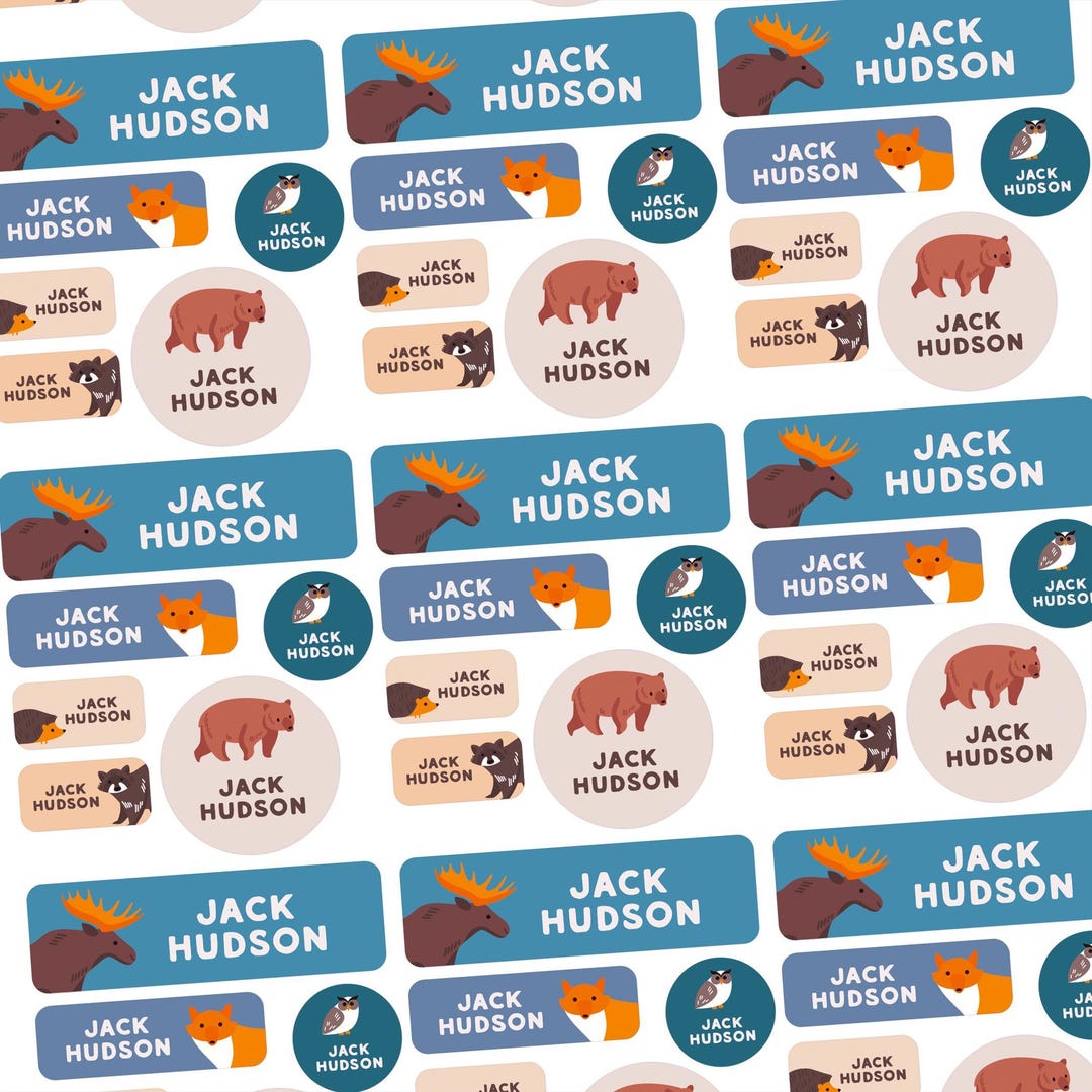 Custom Name Labels, Waterproof Name Stickers Vinyl, Forest Animals ...