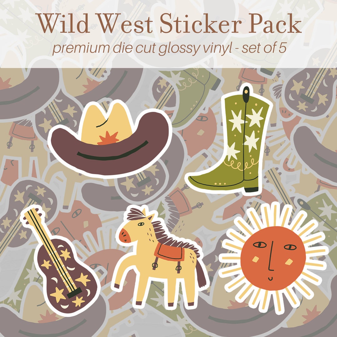 Western Sticker Pack of 5, Vinyl Water Bottle Sticker, Laptop Stickers ...