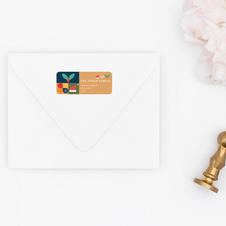 Personalized Christmas Address Labels, Modern Art Deco Holiday Envelope ...