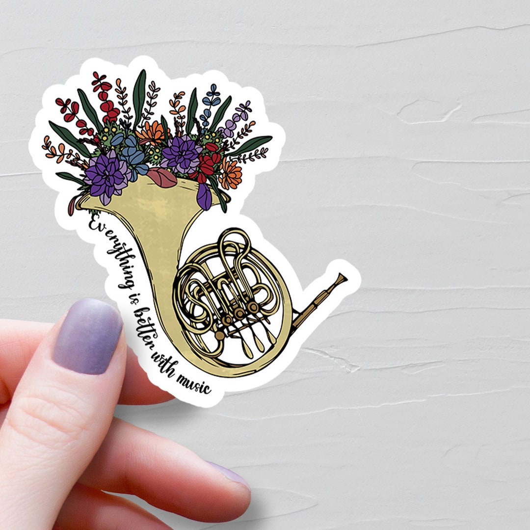 Floral French Horn Sticker, Everything is Better With Music, Vinyl ...