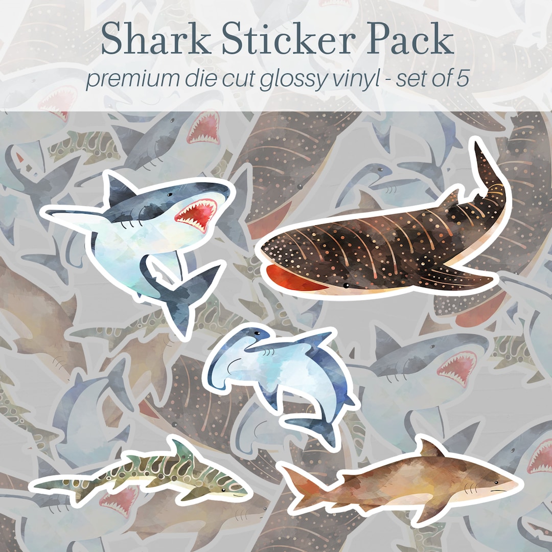 Shark Sticker Pack of 5, Vinyl Stickers, Laptop Stickers, Cute Stickers ...