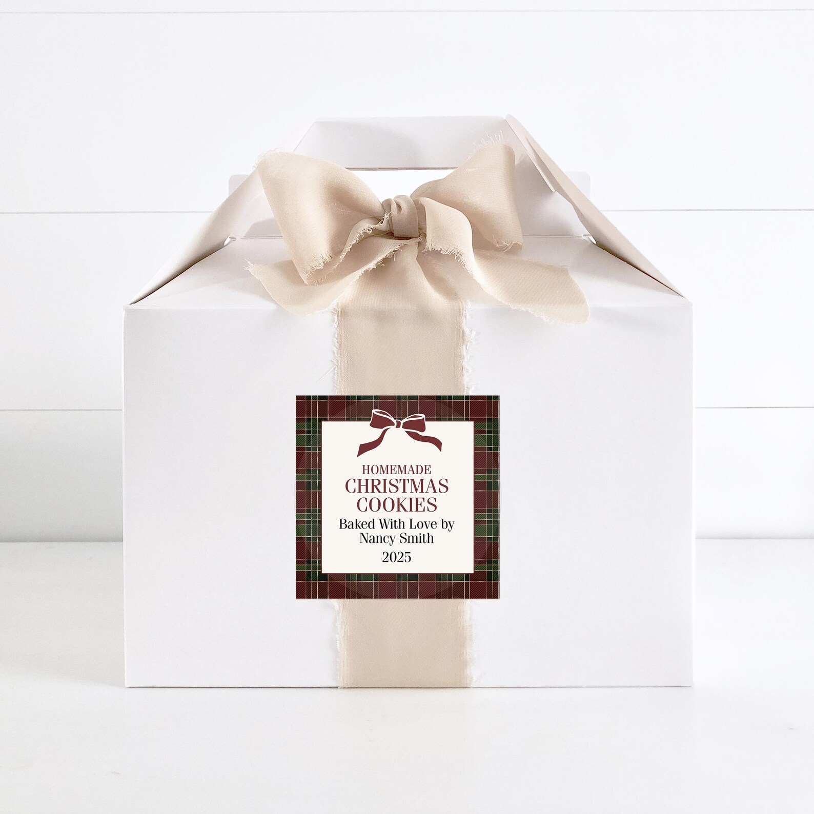 Christmas Cookie Labels Burgundy and Green Plaid Tartan Baking Stickers ...