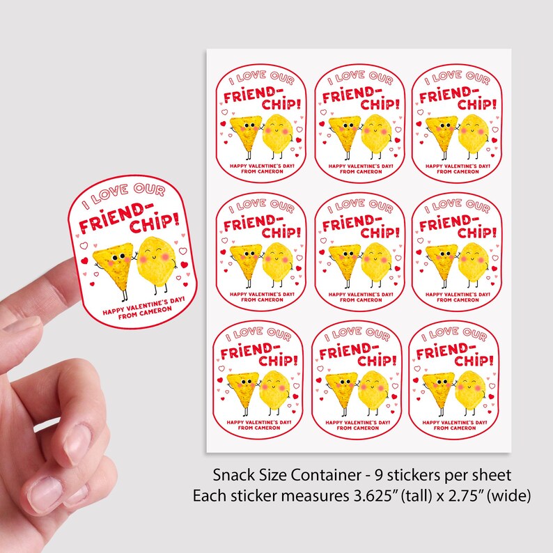 Chip Valentine Stickers, Personalized Class Valentines, Preschool ...