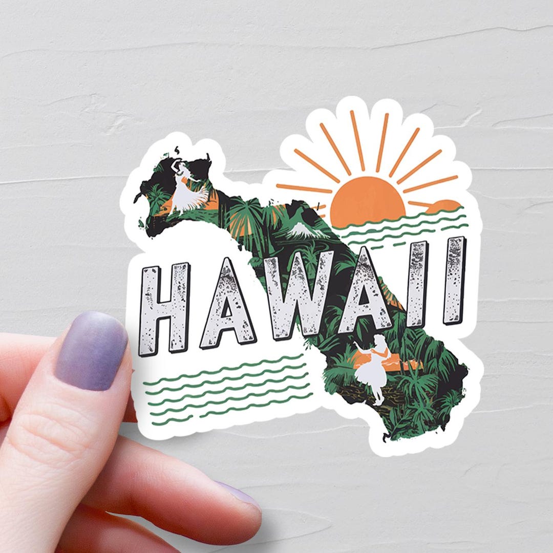 Hawaii Sticker, Vinyl Stickers, Travel Stickers, Hawaii Map Sticker ...