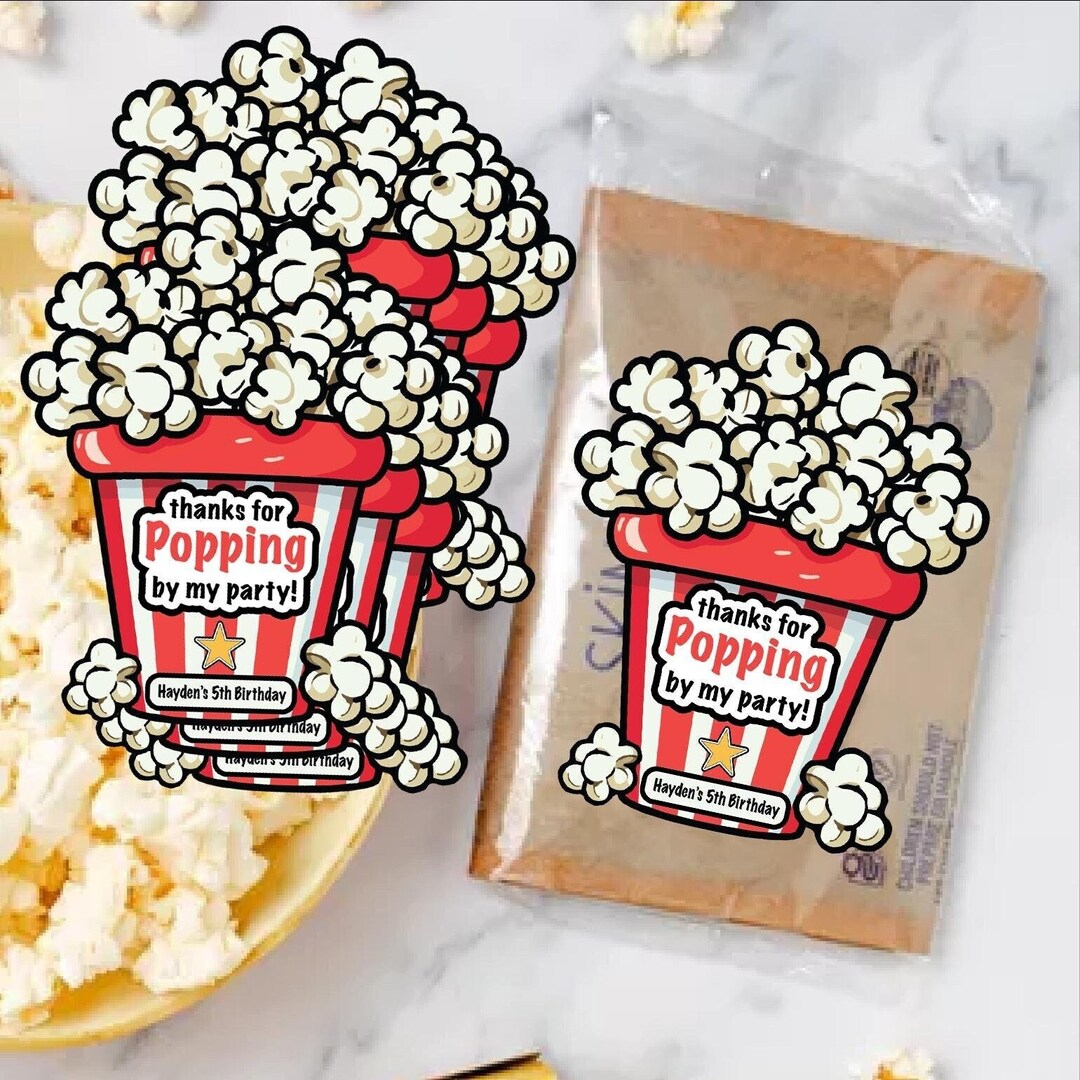 Popcorn Party Favors Stickers, Popcorn Stickers, Popcorn Favors Labels ...