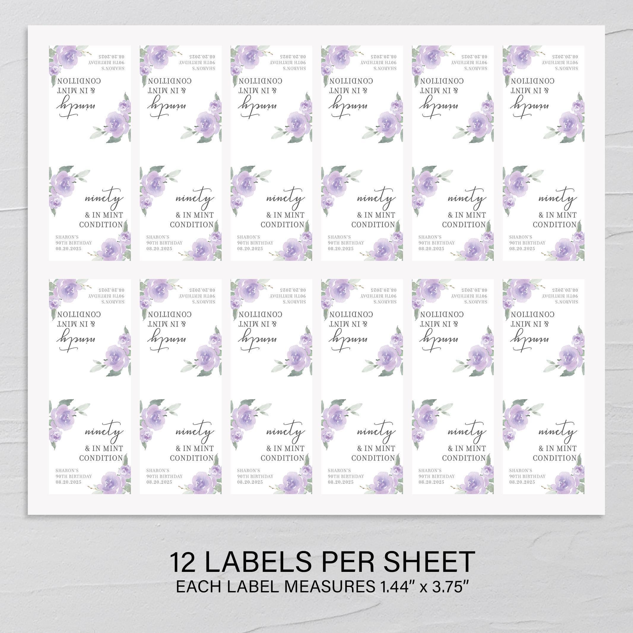 90th Birthday Party Favor Mint Labels, Ninety & in Mint Condition, Pink ...