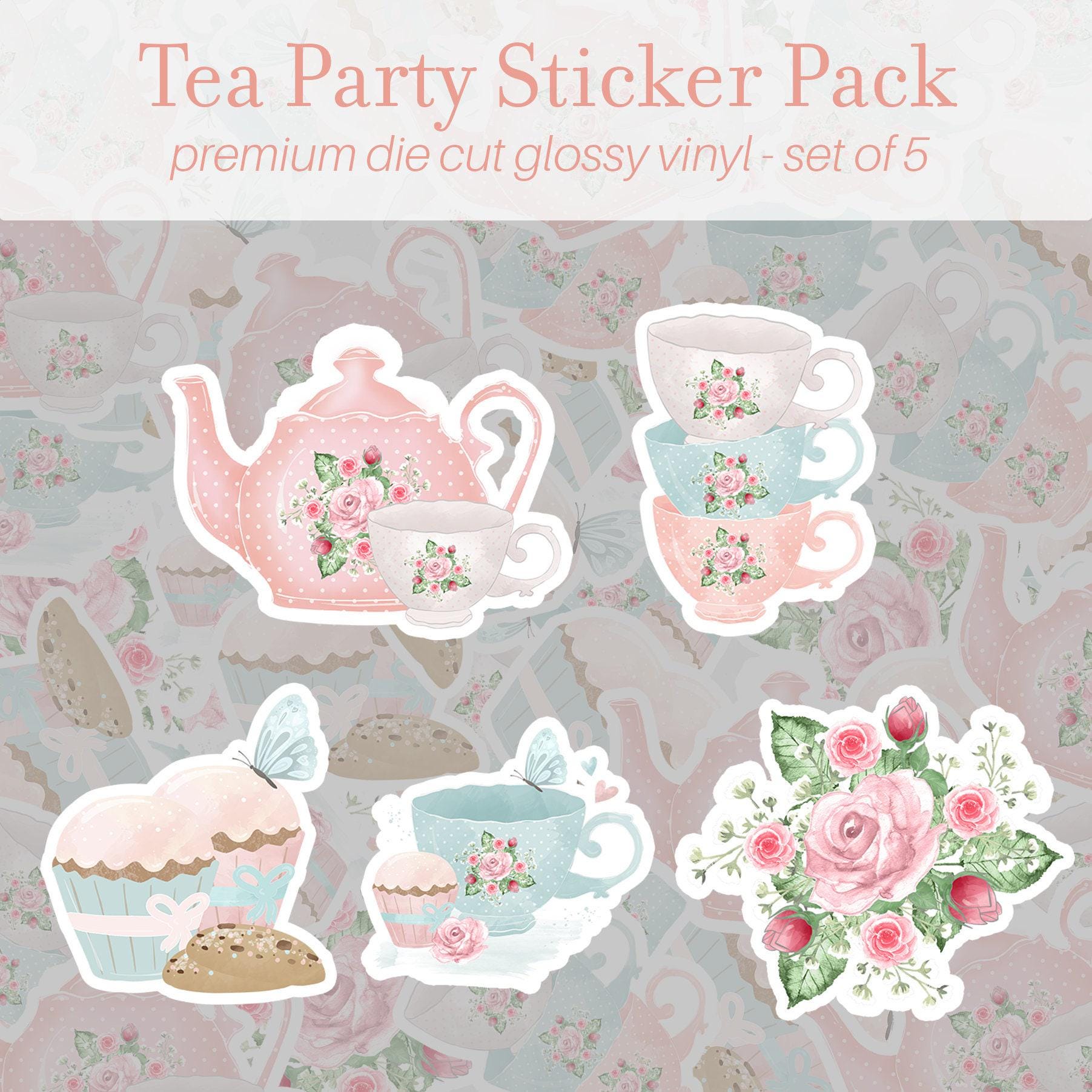 Tea Party Sticker Pack of 5, Vinyl Stickers, Floral Tea Stickers ...