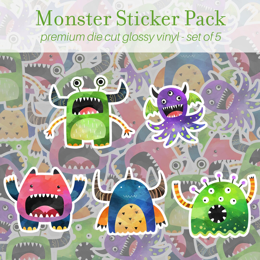 Monster Sticker Pack of 5, Vinyl Stickers, Little Monster Stickers ...
