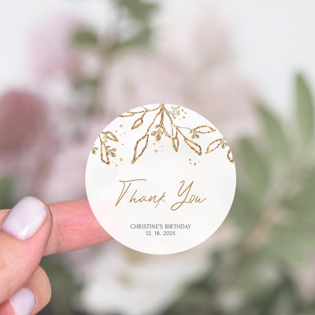 Thank You Stickers Birthday, Gold Leaf Christmas Birthday Party Favor ...