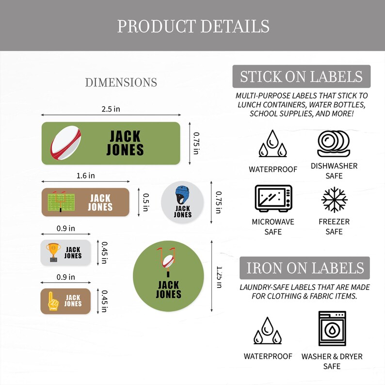 Custom Rugby Name Stickers for Kids Teens Adults Waterproof Labels for ...