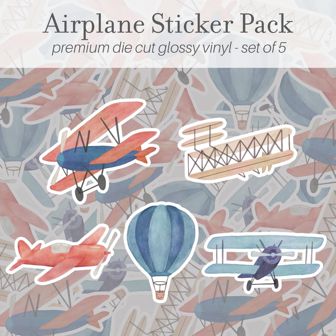 Vintage Airplane Sticker Pack of 5, Vinyl Stickers, Airplane Decals ...
