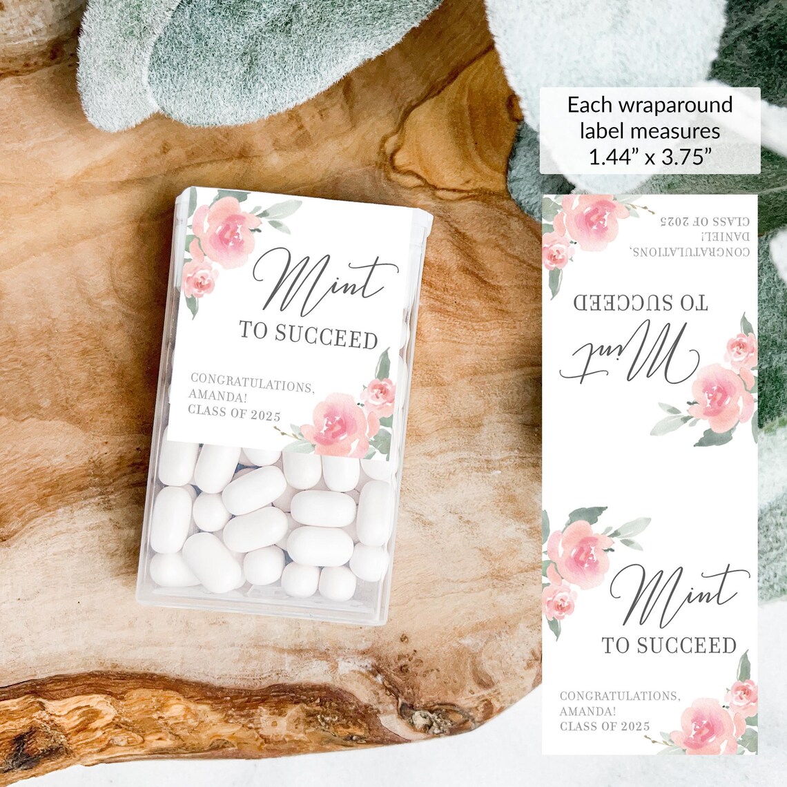 Graduation Party Favors Labels for Mints, Pink Floral Rose Achievemint ...