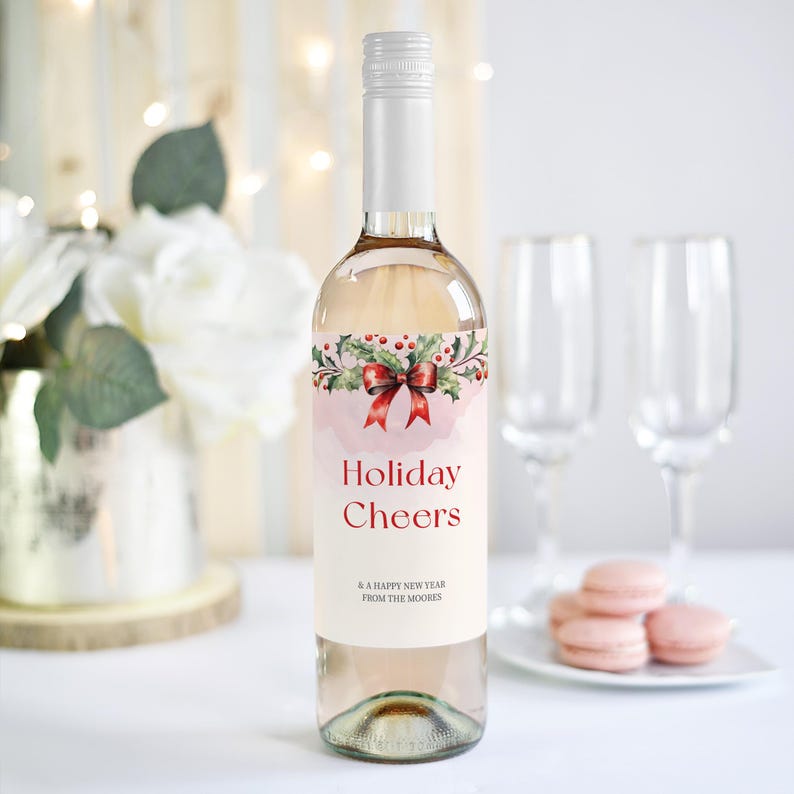Personalized Christmas Wine Label, Wine Christmas Gift Label, Coquette ...