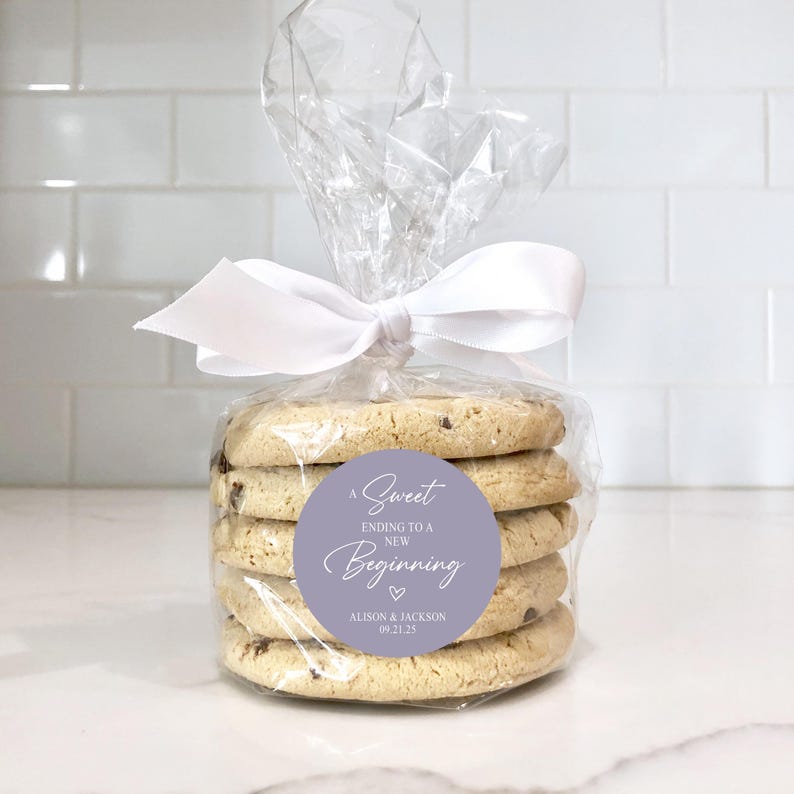 A Sweet Ending to A New Beginning, Cookie Wedding Favors Stickers ...