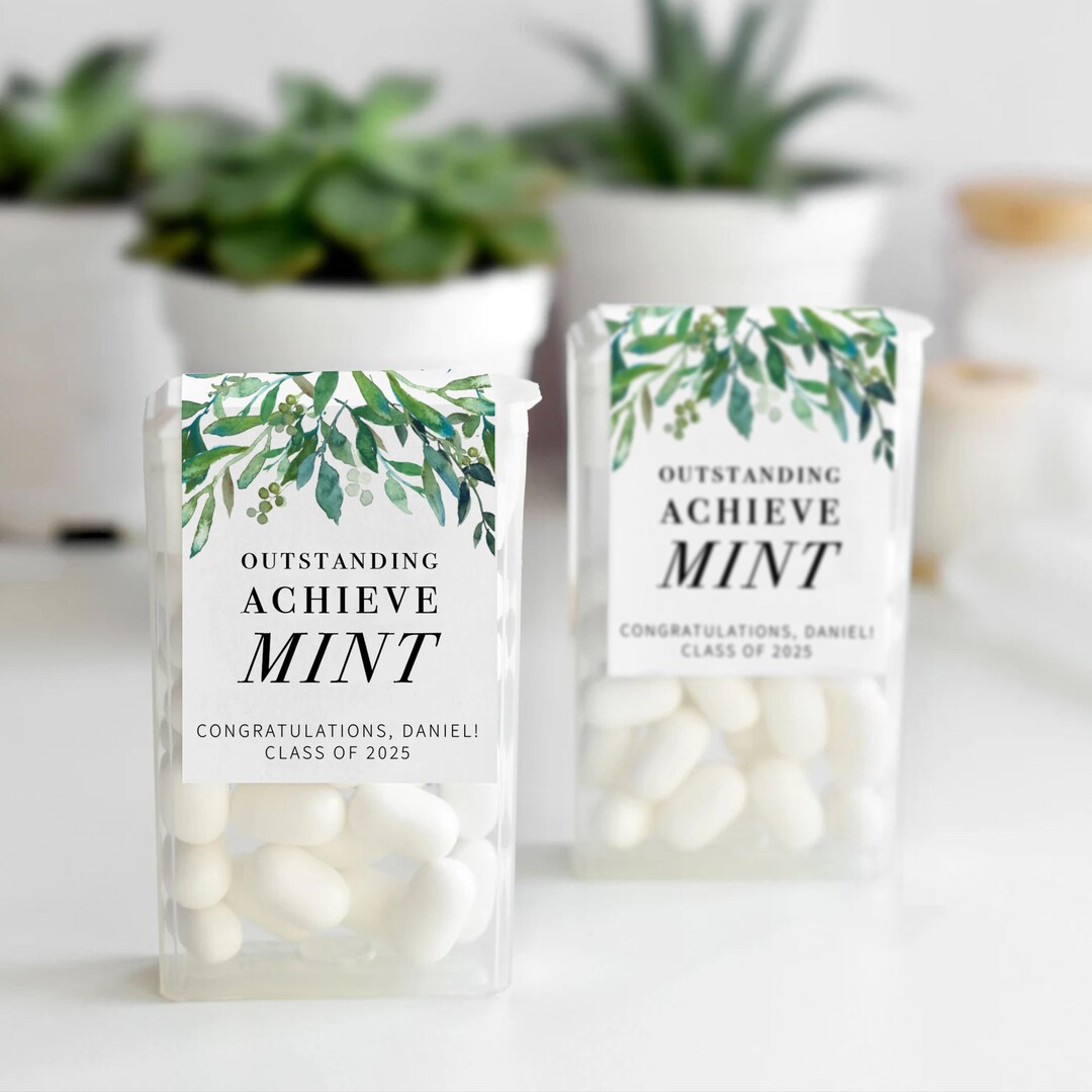 Graduation Party Favors Labels for Mints, Greenery Achievemint Stickers ...