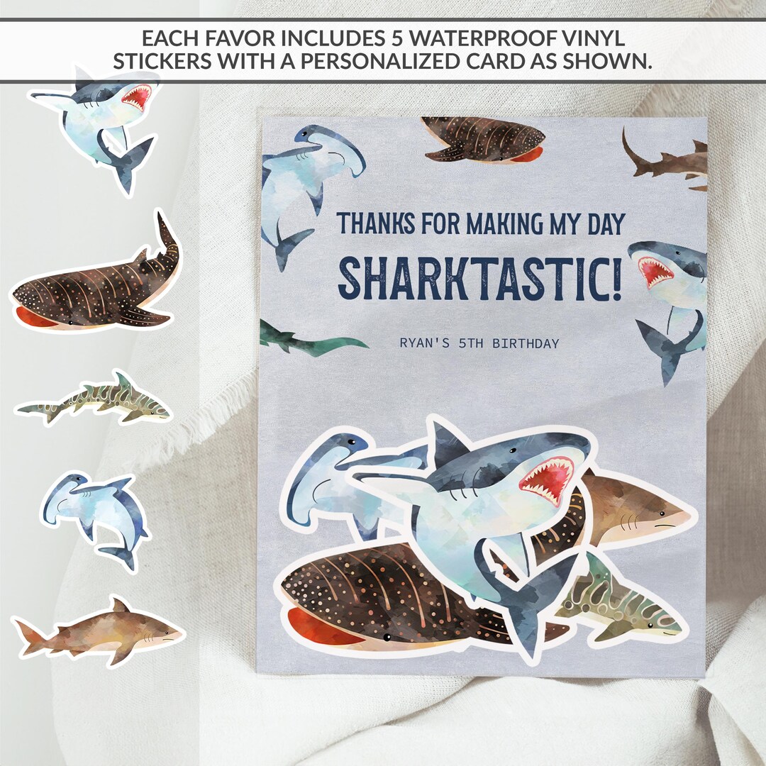Shark Birthday Party Favors, Sharktastic Sticker Pack With Personalized ...